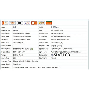 AUO 19 Inch LCD Panel G190ETN01.2 with Full kit of Driver Board