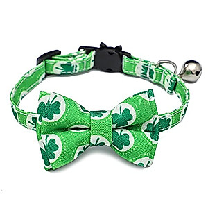 Bnibol 2-Pack Breakaway Cat Collars with Removable Double-Layer Bow Tie and Bell,for boy and Girl cat Safety Collars for Cats Suitable for Festivals and Daily. (St. Patrick's Day1)