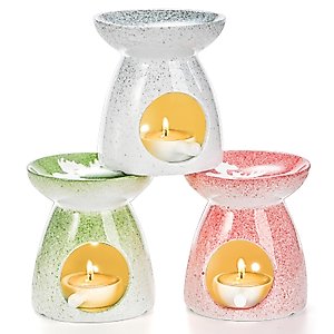 Elsjoy Set of 3 Ceramic Tealight Candle Holder, Essential Oil Burner Wax Melt Burner with Spoons, Aromatherapy Tealight Wax Warmer for Bedroom, Gift, Home Decor