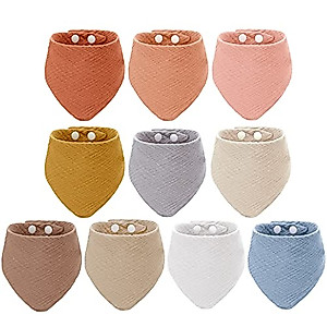 Jiuguva 10 Pieces Muslin Baby Drool Bibs Cotton Teething Bandana for Unisex Boys Girls, 10 Solid Colors Set for Drool Bibs (Bright Colors)