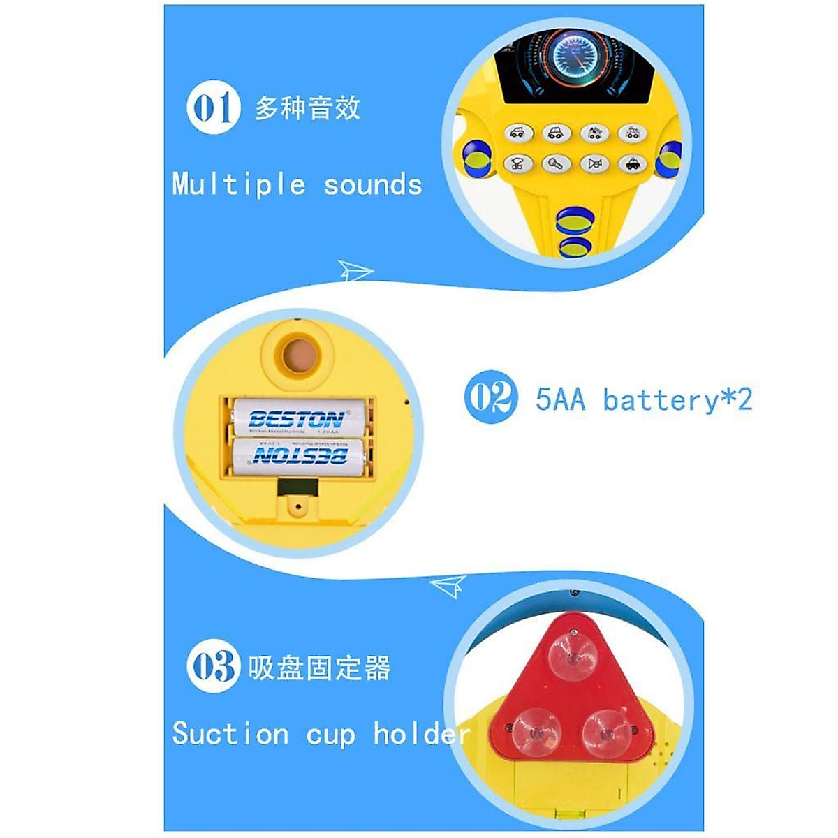 Menolana Toy Electronic Steering Wheel Simulated Driving Simulated Racing Driver Sound Toy Small Steering Wheel for Kids Babies , Pink