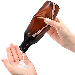 Bekith 16 Pack 8 ounce Amber Empty Plastic Bottles with Disc Top Flip Cap; BPA-Free Refillable Containers For Shampoo, Lotions, Liquid Body Soap, Creams