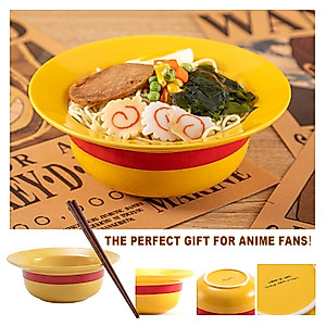 CHUNGE 5PCS ONEPIECE Japanese Ramen Ceramic Bowl Set Luffy Straw Hat Ramen Bowl With Chopsticks Anime Fans Gift（4Pcs）