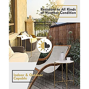 Moncot Round Side Table Small：Gold end Table White Side Table Marble Side Tables for Living Room Bedroom Glass Top Faux Marble TextureModern Brass Metal Frame