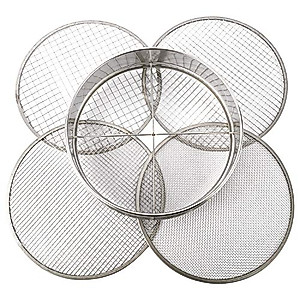 YaeCCC Garden Potting Mesh Sieve Sifting Pan - Stainless Steel Riddle - Mix Soil Filter - with 4 Interchangeable Mesh Sizes (Approx 1/8", 1/4", 3/8", and 1/2")