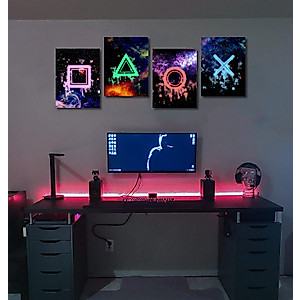 Game Room Wall Art Decor Funny Gaming Decorations Canvas Prints Boys Room Decorations Video Game Buttons Posters Pictures for Boys Bedroom Video Game Room Playroom Paintings Framed Ready to Hang