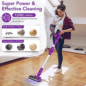 COSTWAY Cordless Vacuum Cleaner, 3-in-1 Handheld Stick Vacuum with 45-Minute Runtime & 2000mAh Rechargeable Battery, Wall-Mounted Lightweight Vacuum for Car, Pet Hair, Hard Floor & Carpet (Purple)
