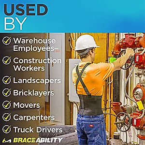 BraceAbility Industrial Work Back Brace | Removable Suspender Straps for Heavy Lifting Safety - Lower Back Pain Protection Belt for Men & Women in Construction, Moving and Warehouse Jobs (Large)
