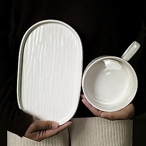 Wareland Soup Bowl with Handle & Salad Plate, Soup and Sandwich Plate Combo, 18oz Soup Mug/Cup for Cereal, Ceramic Pasta Plate for Appetizer, Dessert, Rice, Dishwasher & Microwave Safe, Cream White