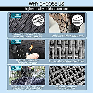 PHI VILLA Patio Furniture Sectional Sofa 7-Piece 50000 BTU Propane Gas Fire Pit Outdoor Wicker Furniture Set Steel Fire Pit Table with No-Slip Cushions Furniture Covers, Blue