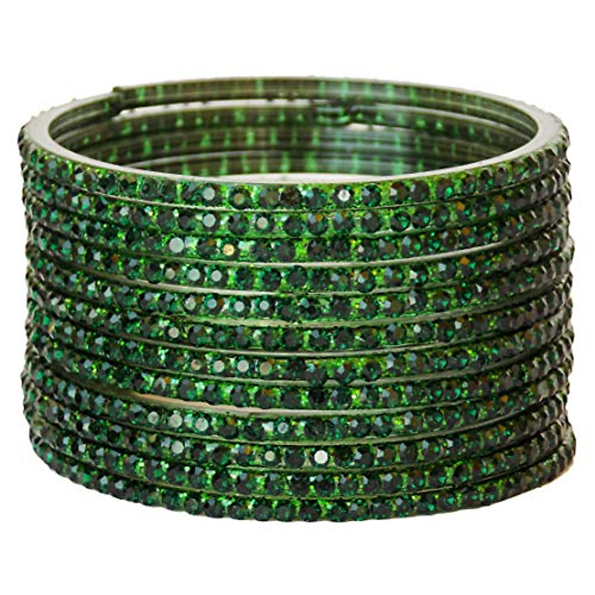 JD'Z COLLECTION Indian Bangles For Women Bollywood Glass Bangles Bridal Ethnic Jewelry Set Costume Matching Wedding Designer CZ Stone Jewellery Bangle Bracelets Set Of 12 (Dark Green, 2.4)