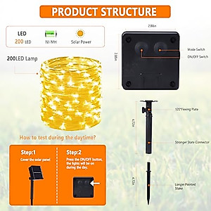 GLSbuld Solar String Lights Outdoor,2-Pack 66FT 200 LED Halloween Lights with 8 Modes, Solar Fairy Lights for Christmas Party Indoor Patio Yard Trees Wedding(Warm White)