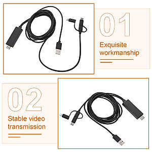 UKCOCO 1M 3 in 1 USB Female to HDMI Male Charger Cable Splitter Adapter Converter with USB Power for Windows and Android Data Transfer (Black)