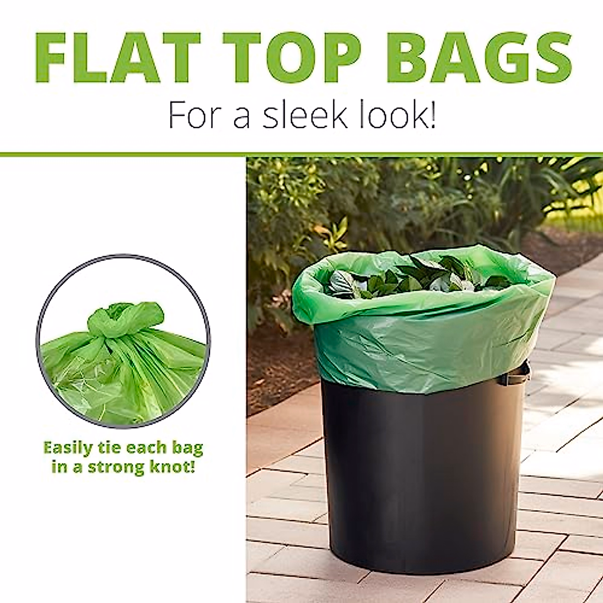 Simply Bio 33 Gallon Compostable Trash Bag with Flat Top, Heavy Duty Extra Thick 1.57 Mil, 30 Count, 124.92 Liter, Large Lawn Leaf Yard Waste Bag, ASTM D6400, US BPI and Europe OK Compost Certified