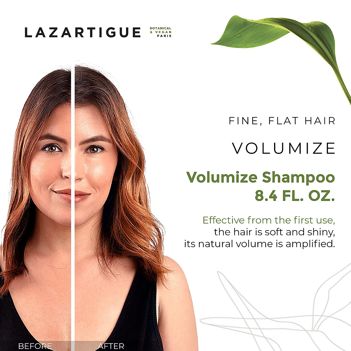 Lazartigue Volumize Shampoo, Enriched with Rice Proteins, Gives Body & Substance to Fine Hair, Leaves Soft & Shiny, Increased Lasting Natural Volume, Vegan, 8.4 Oz