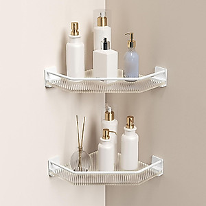 Keebgyy Corner Shower Caddy, Shower Storage Rack, Corner Shower Caddy Bathroom Shower Organizer Acrylic Shower Shelf No Drilling Large Capacity for Bathroom Dorm Kitchen(Black Single Layer with Hook)