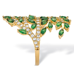 PalmBeach Yellow Gold-Plated Marquise Cut Simulated Green Emerald and Round Cubic Zirconia Leaf Ring Sizes 6-10 Size 9