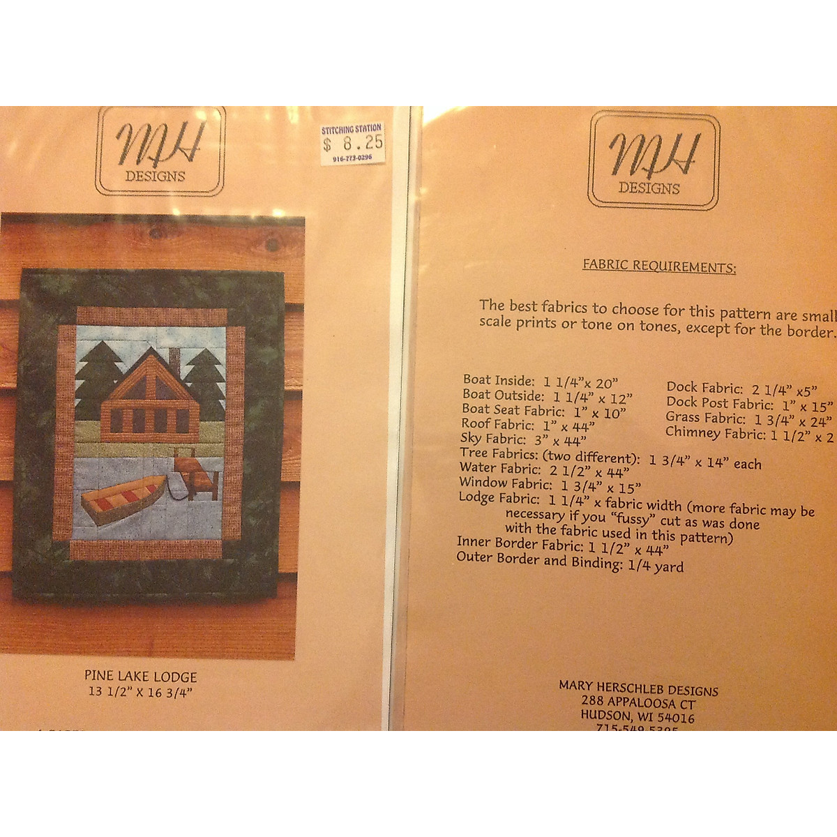 Mh 625 Designs Sewing Appliqué Wall Quilt Pattern, Pine Lake Lodge Dock, Cabin, Boat, Lake Motifs