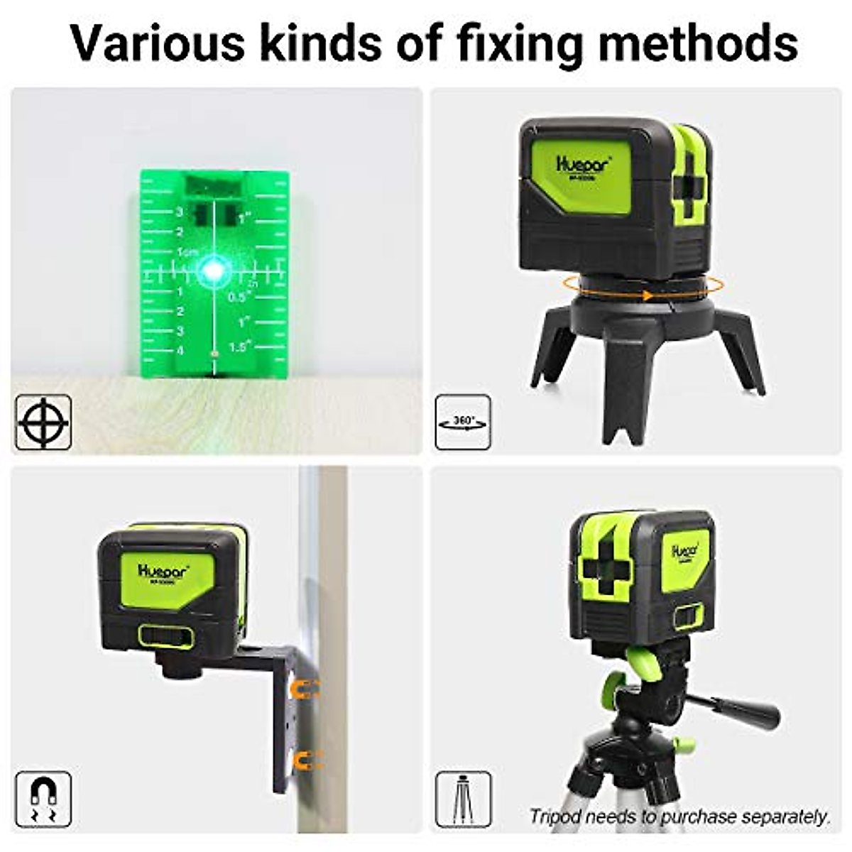 Huepar 3 - Point Laser, Self-leveling Green Beam Laser Level with Plumb Spots for Soldering and Points Reference Positioning, 197ft Working Range, Floor Stand and Magnetic Bracket Included- 9300G