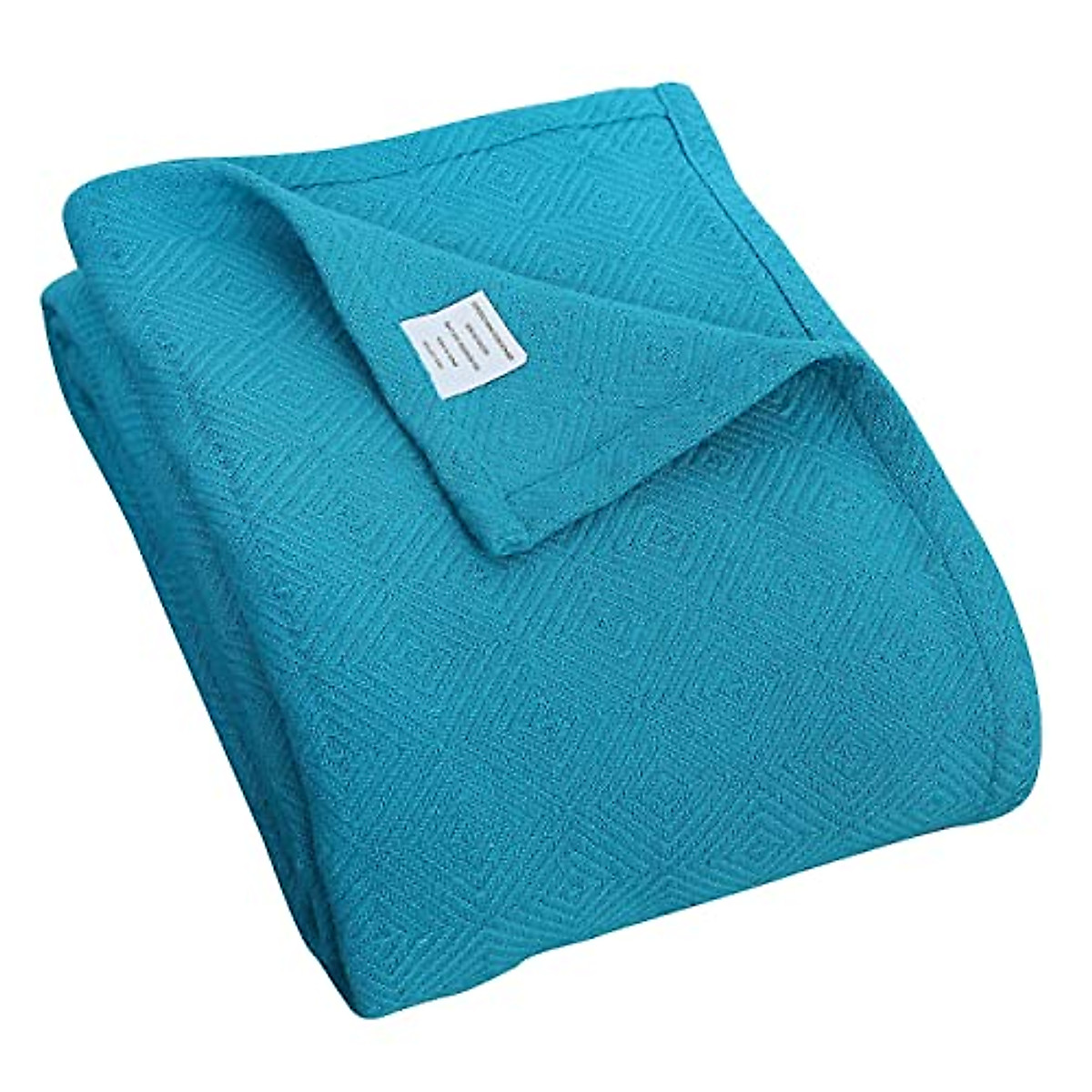 Cotton Throw Blanket Queen Size for Bed - Diamond Weave Blankets, Teal Soft Lightweight Woven Throw Blankets for Couch Bed Sofa Travel 100% Cotton Blankets & Throws - 90x90 inches