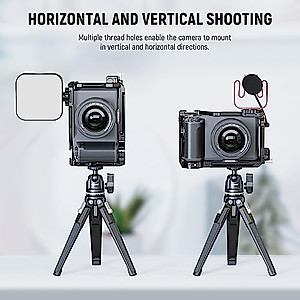 NEEWER ZV-E1 Camera Cage with HDMI Cable Clamp, NATO Rail 3/8" ARRI Locating Holes 1/4" Threads, Arca Type Base, Metal Video Rig Compatible with Sony ZV-E1 Compatible with DJI RS RSC, Black, CA025