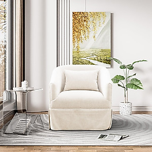 Nolohoo Swivel Accent Chair, Comfy Barrel Swivel Chairs with Skirt Padded Cushion, 360°Modern Upholstered Chenille Small Reading Armchair for Living Room Nursery Bedroom Lounge, Cream White
