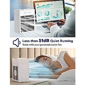 Mini Portable Air Conditioners, 3 IN 1 Evaporative Air Cooler, 2000mAh Battery Powered & USB Rechargeable, 3 Speeds Humidify Air Cooler, Small Air Conditioner Portable for Room Car Office Camping