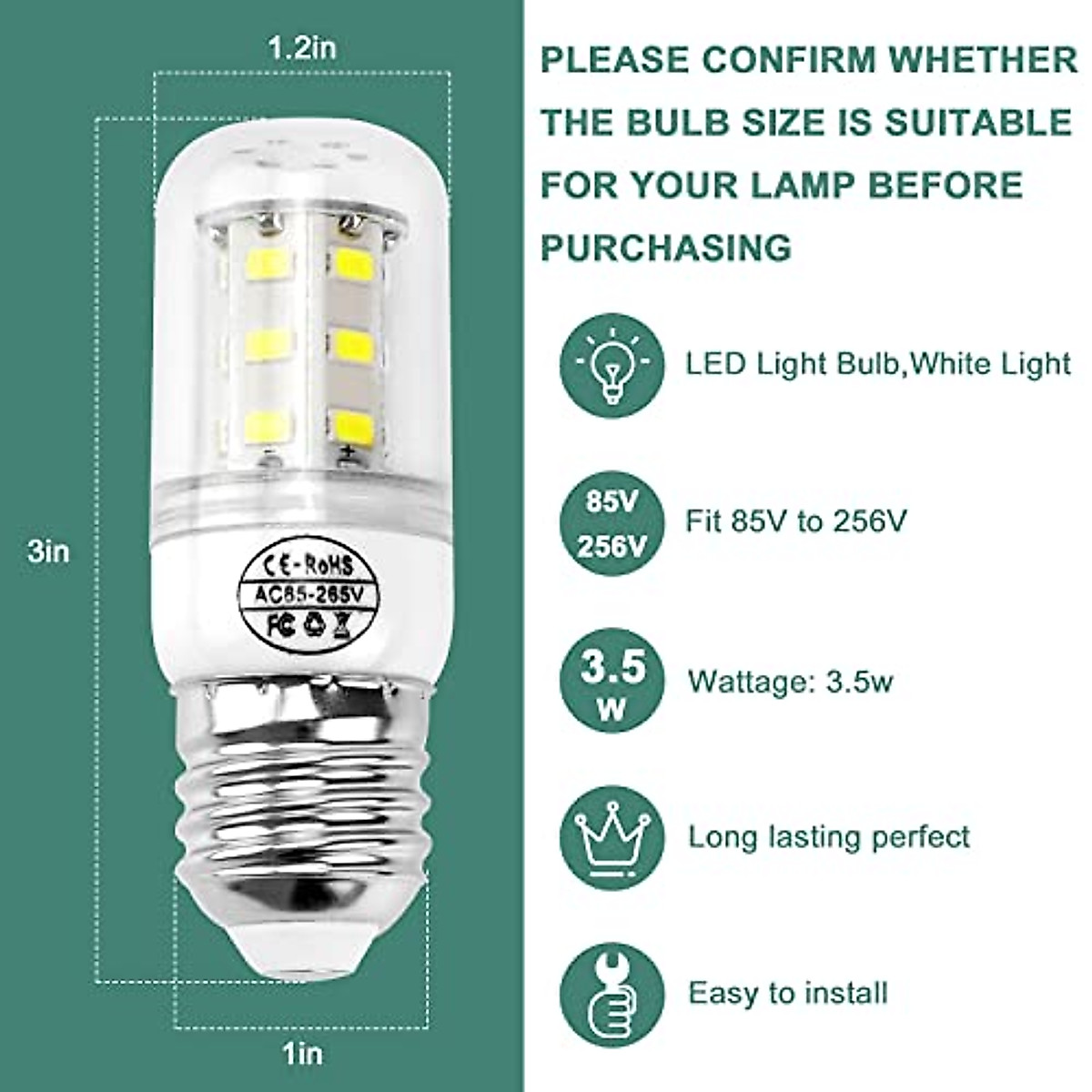 Updated 5304511738 Light Bulb Refrigerator kei d34l Bulb,LED Refrigerator Light Bulb 3.5W Compatible with frig.idaire Refrigerator Light Bulb AP6278388 PS12364857 EAP12364857(85V-265V White Light)
