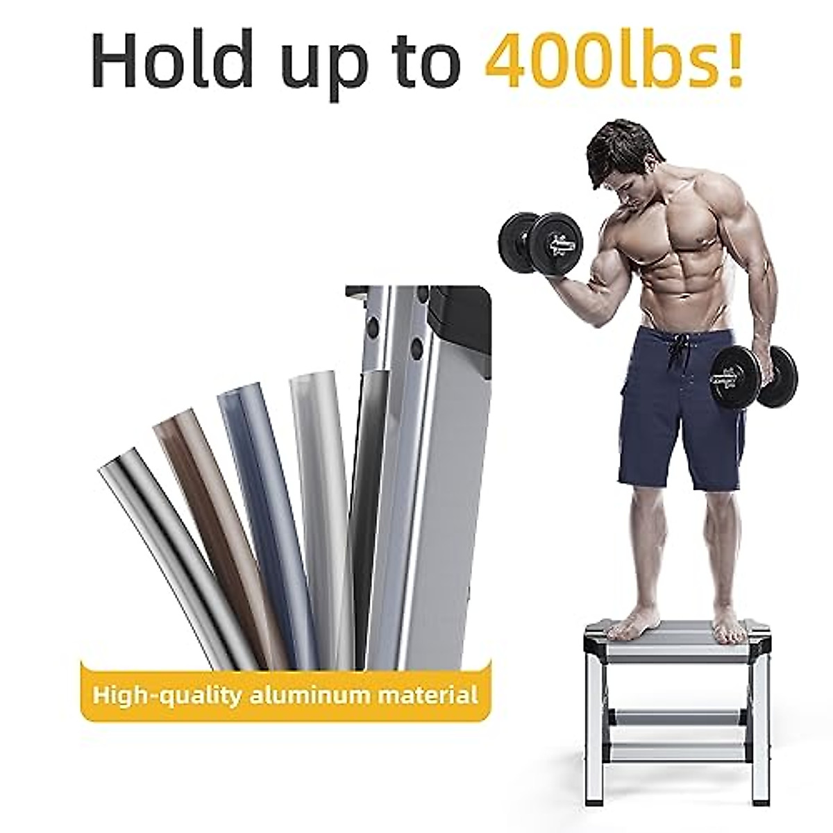 MTKOALA Folding Aluminum Step Stool - 400 lb Load Capacity - Foldable & Sturdy - Ideal for Adults, Kids, and Babies