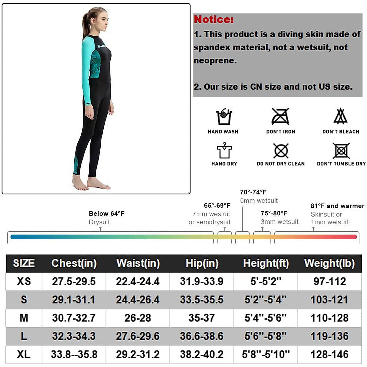 Dive Skins Full Body Swimsuit Wetsuit Scuba Rash Guard Diving Suit for Women Men Adult, Long Sleeve Swimwear One Piece UV Protection Quick Dry Sunsuit for Surfing Snorkeling Kayaking (Black, L)