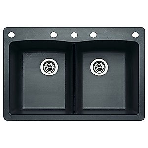 Blanco 440220-5 Diamond 5-Hole Double-Basin Drop-In or Undermount Granite Kitchen Sink, Anthracite