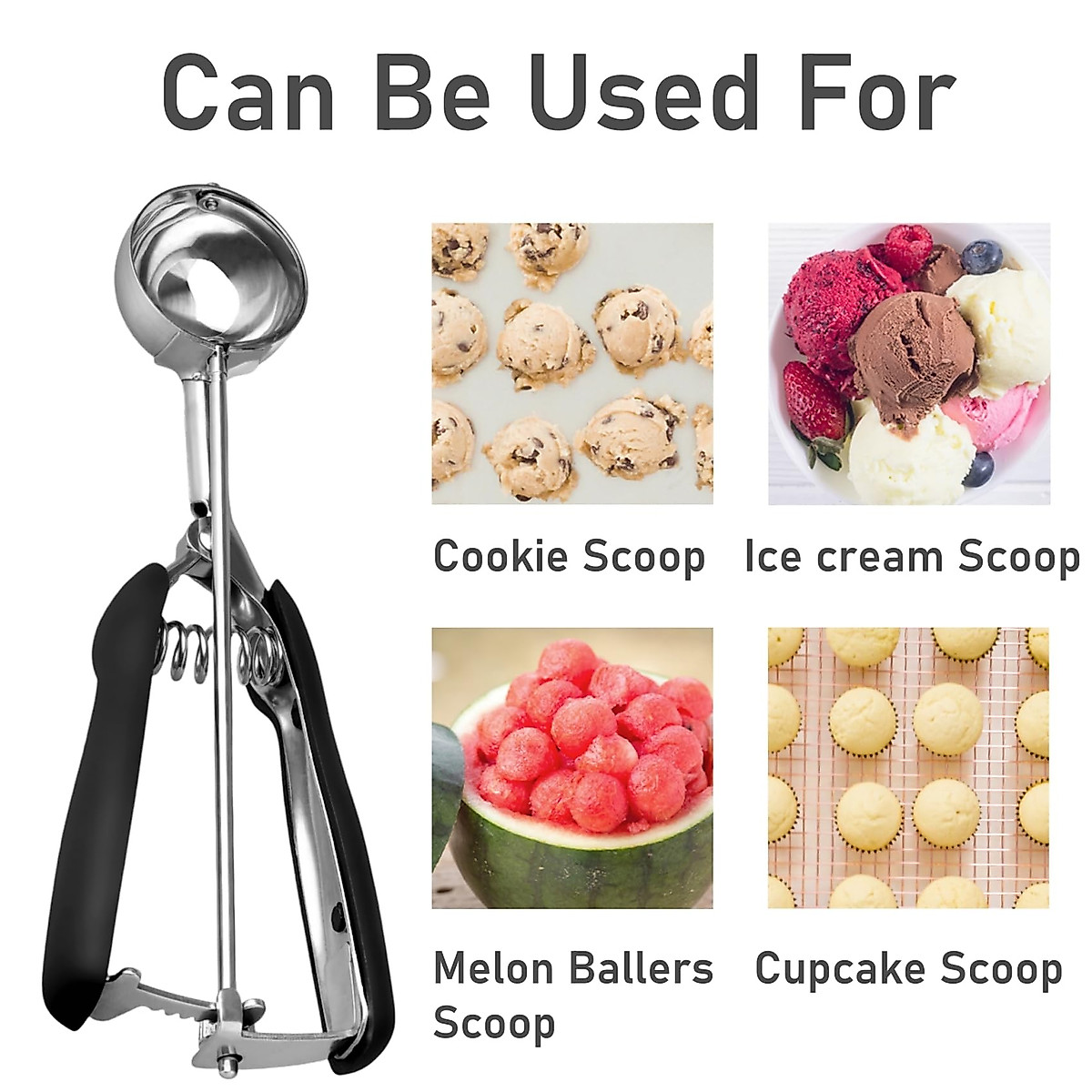 JOPPLIM Cookie Scoop, Small Ice Cream Scoop, 2 Tbsp/ 30ml/ 1oz, 18/8 Stainless Steel Cookie Scoops for Baking, Ice Cream Scooper with Spring Trigger System, Cookie Dough Scoop with Comfortable Grip