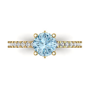 Clara Pucci 1.48ct Round Cut cathedral Solitaire Sky Blue Topaz Designer Wedding Bridal art deco Anniversary Ring 14k Yellow Gold 11