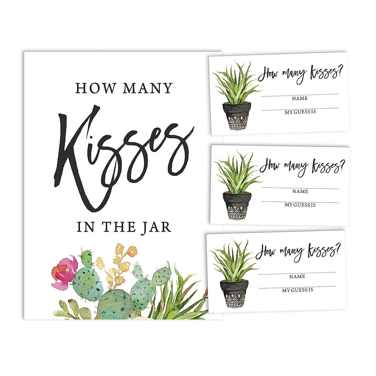 Inkdotpot How Many Kisses in The Jar White Cactus Taco'bout love Bridal Shower Game 1 Sign + 30 Cards