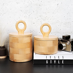 HILARI COLLECTIVE - Premium Designer Wood Canister with Lids - Set of 2 - Decorative Jars for Kitchen Decor, Dining Room and Pantry