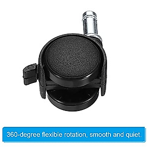 PATIKIL 1 Inch Swivel Casters, 8 Pack Nylon 360 Degree Universal Circlip Swivel Stem Wheels with Brake for Chair Furniture Replacement, Black