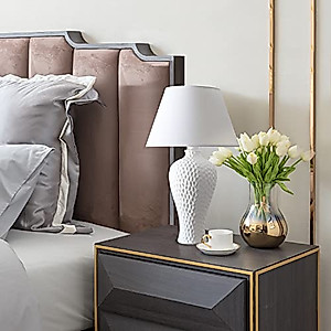 Simple Designs LT2004-WHT Hammered Stucco Curvy Ceramic Table Lamp, White