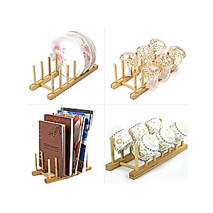 OSTBIT Plate Rack-holder Kitchen Cabinet and Pantry Organizer Rack, 6 Compartments,Pot Lid Holder or bookshelf 11 -inches bamboo