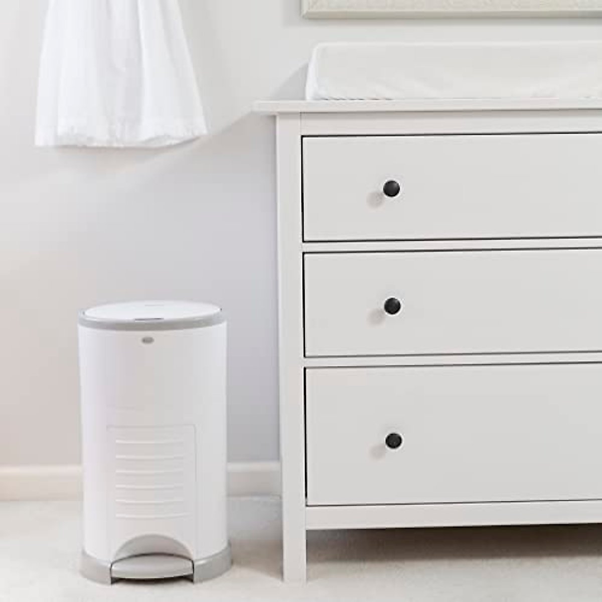 Dekor Plus Hands-Free Diaper Pail | White | Easiest to Use | Just Step – Drop – Done | Doesn’t Absorb Odors | 20 Second Bag Change | Most Economical Refill System |Great for Cloth Diapers