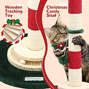 Globlazer Xmas32 Christmas Cat Scratching Posts for Indoor Cats Adults, 32 inch Xmas Cat Scratching Post Cat Scratcher Sisal Large Cat Scratching Post with Modern Wooden Ball Tracking Interactive Toys