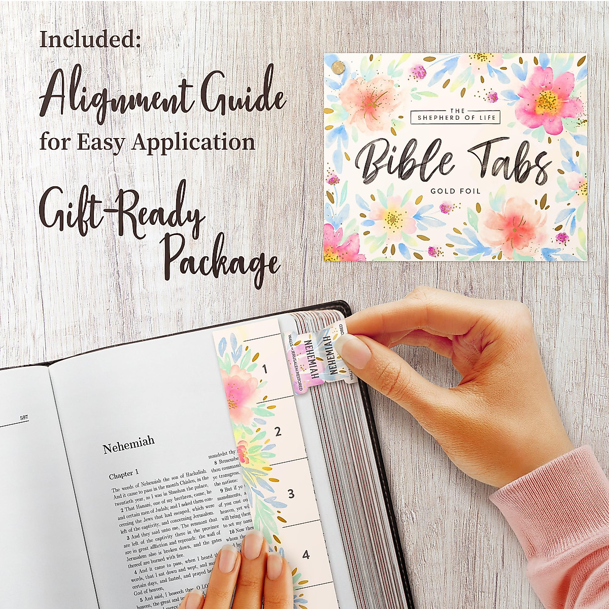 Bible Tabs Gold Floral - Soul Nourishing Book Summaries - 66 Peel-and-Stick SilkTouch Laminated Bible Tabs Large Print | Gold Bible Tabs for Women, Floral Bible Tabs for Study Bible, Bible Book Tabs