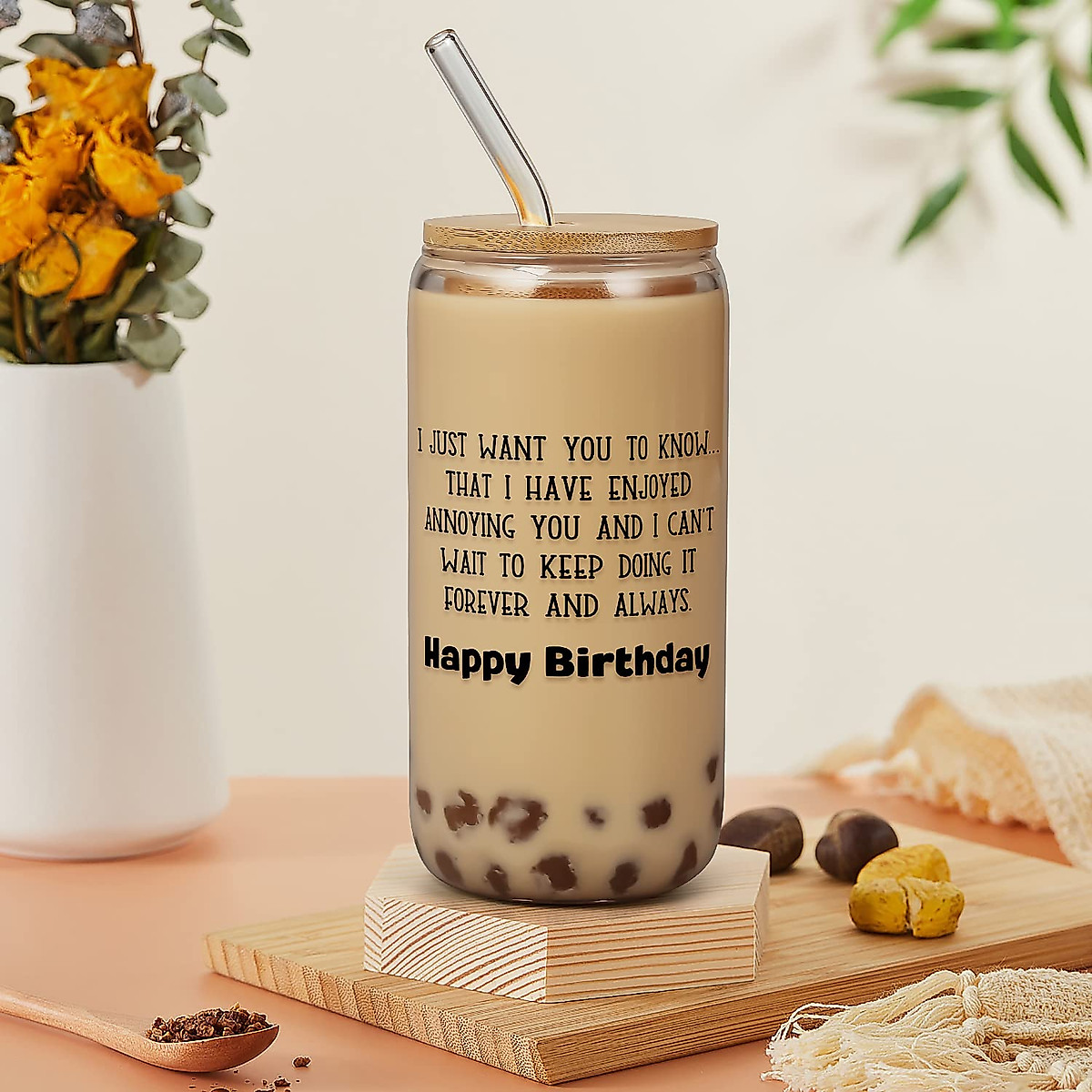 Birthday Gifts for Women Men - Funny Friendship Gift for Best Friend Sister - Happy Birthday Gift for Her Girlfriend Wife Female - Bday Present for Him Boyfriend Husband - 16Oz Cute Coffee Glass Cup