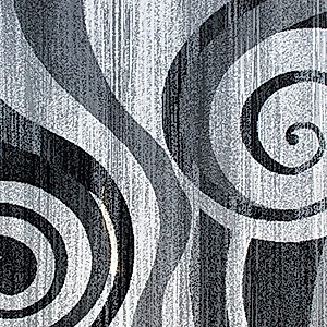 Flash Furniture Cirrus Collection Swirl Patterned Area Rug - Gray Olefin Fibers with Jute Backing - 2' x 11' - Entryway, Living Room, Bedroom