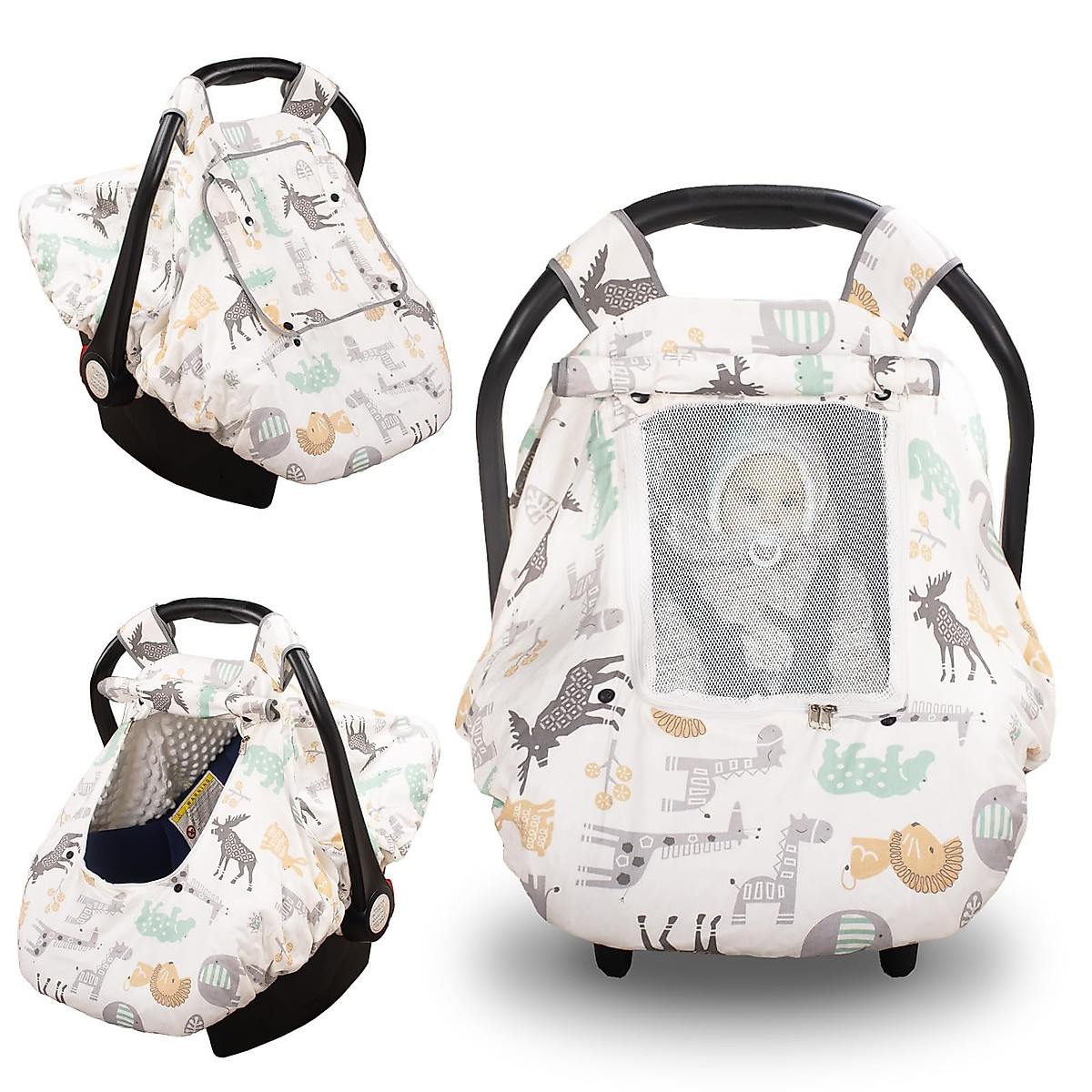 Car Seat Cover Baby, Muslin Baby Car Seat Cover, 3 in 1 Carseat Sover, Carseat Cover for Baby Easy to Get in & Out