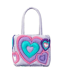 Kawaii Puffer Tote Bag Quilted Crossbody Bag for Women Puffer Bag Heart Puffy Tote Bag Down Padded Shoulder Bag for Winter (Cute Heart)