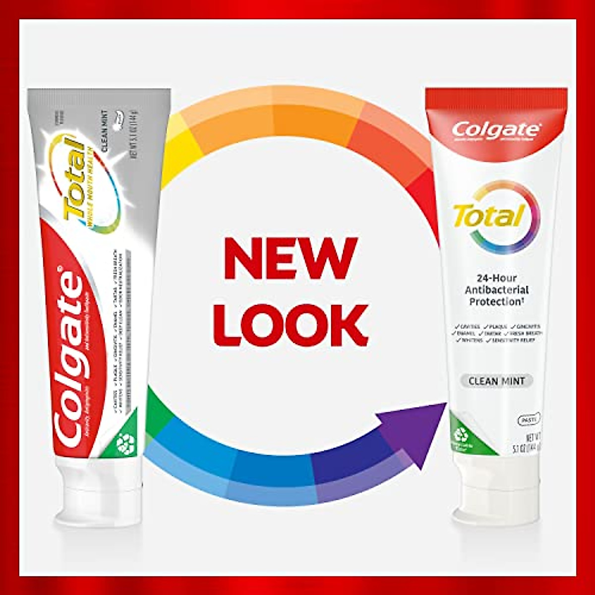 Colgate Total Clean Mint Toothpaste, 10 Benefits, No Trade-Offs, Freshens Breath, Whitens Teeth and Provides Sensitivity Relief, Clean Mint Flavor, 4 Pack, 5.1 Oz Tubes