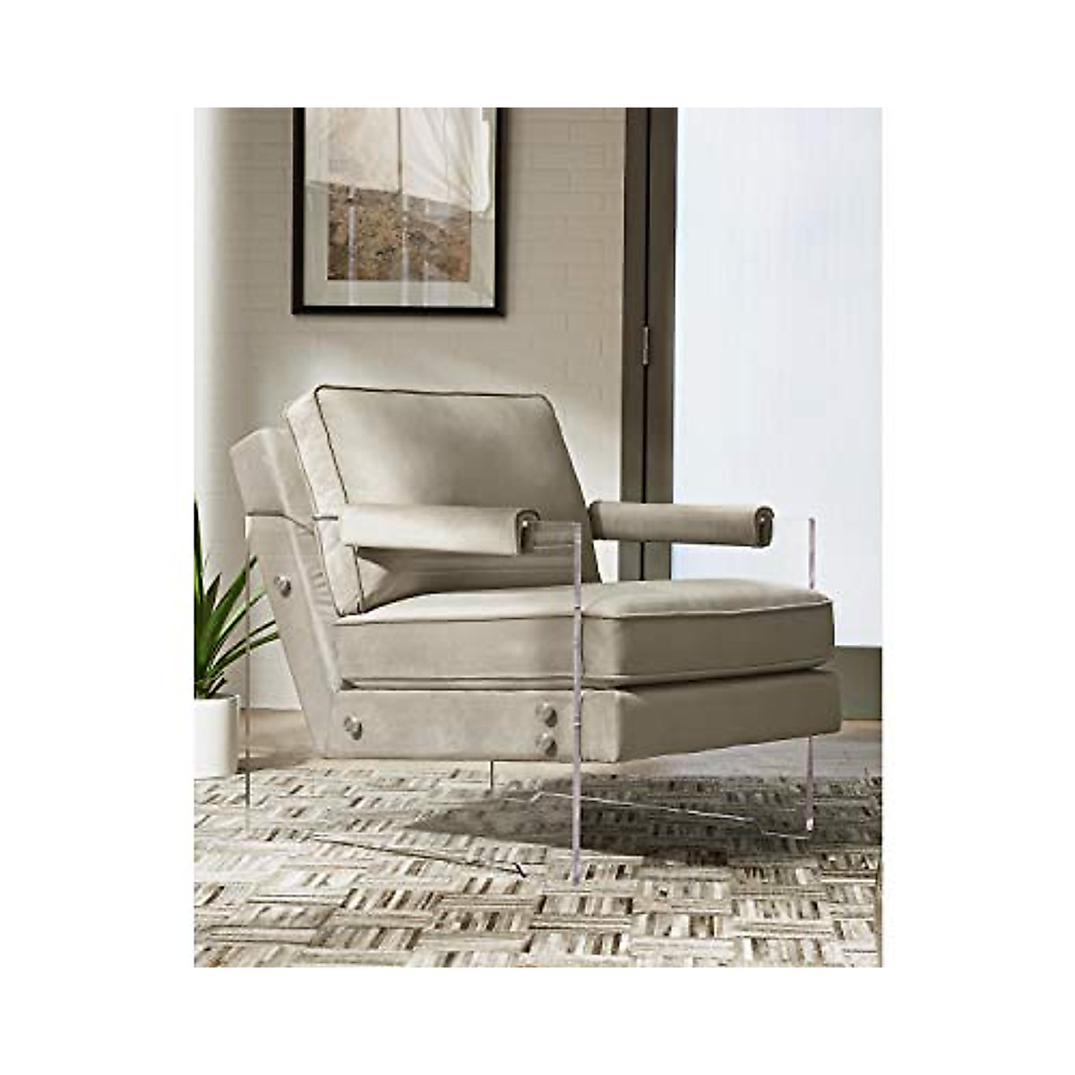 Signature Design by Ashley Avonley Contemporary Accent Chair with Clear Acrylic Base, Taupe