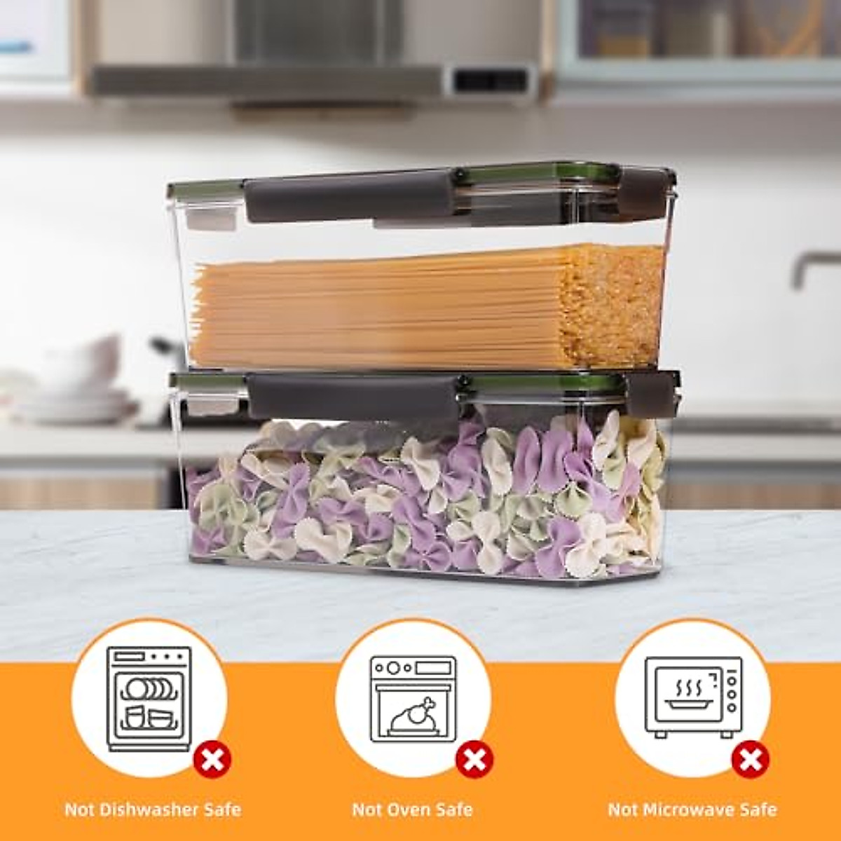Santiccipa Pasta Containers Storage Airtight, Set of 4 (10.4L) Kitchen Storage Containers with Lids for Spaghetti, Crackers, Chips, Flour, and Noodles, Mouse-Proof Storage Containers
