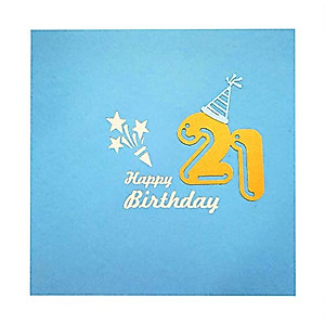 iGifts And Cards Happy 21st Blue Birthday Party Box 3D Pop Up Greeting Card - Awesome Twenty-one, Cute, Congrats, Unique, Celebration, Feliz Cumpleaños, Balloons, Gift, Presents