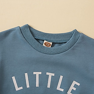 Newborn Baby Boy Fall Clothes Long Sleeve Round Neck Letter Print Sweatshirt Top Long Pants Cute Toddler Winter Outfits (Blue, 6-12 Months)